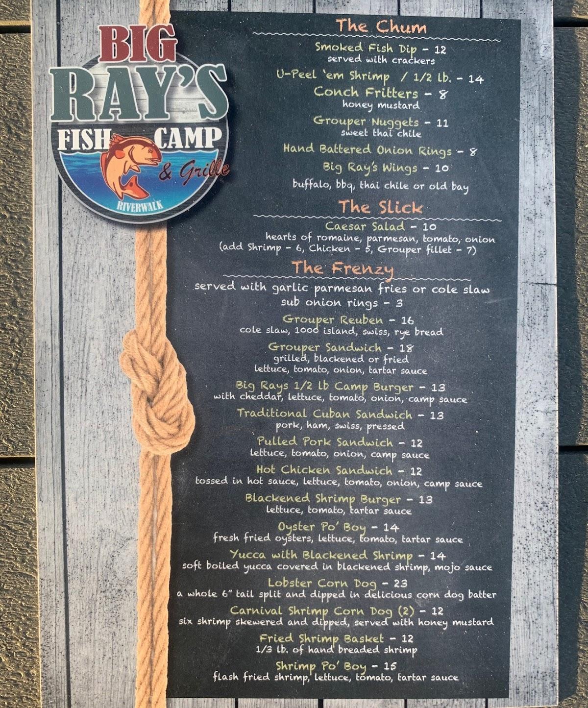 Menu at Big Ray’s Fish Camp on the Riverwalk restaurant, Tampa