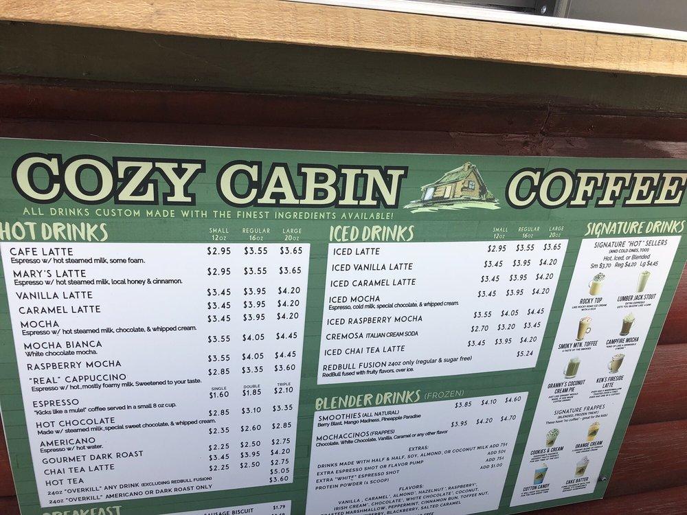 Menu at Cozy Cabin Coffee pub & bar, Lawrenceburg