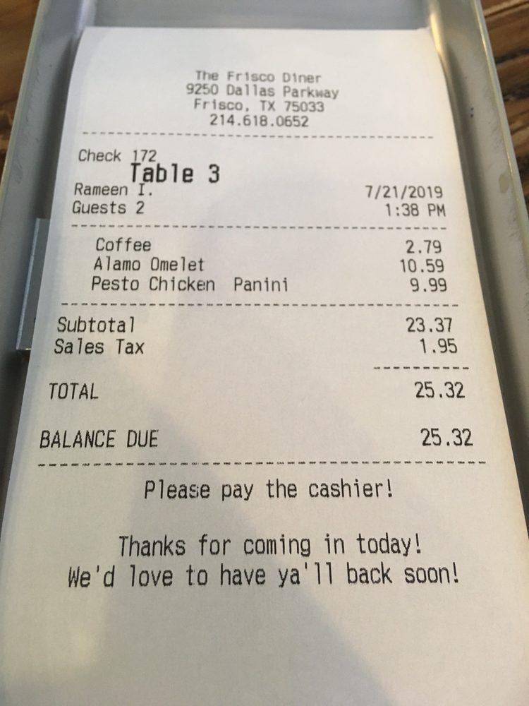Menu at Frisco Diner cafe, Frisco, Dallas Pkwy