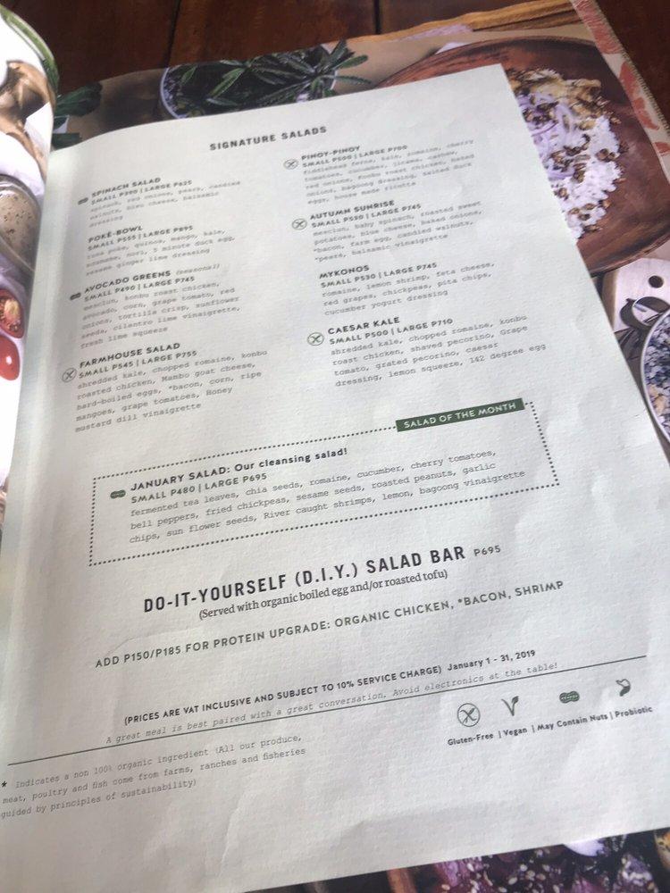 Menu at Green Pastures restaurant, Mandaluyong