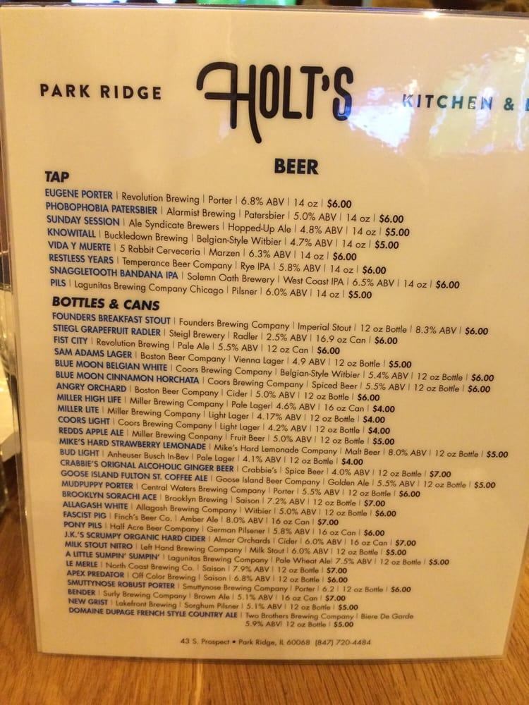 Menu at Holt's pizzeria, Park Ridge