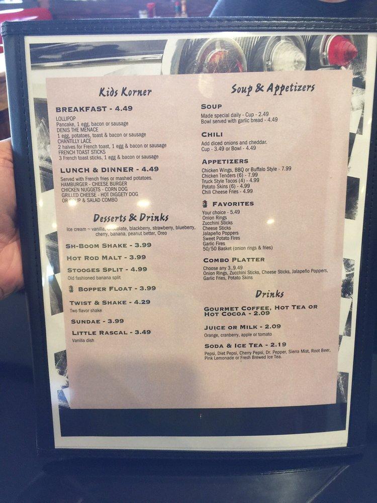 Menu at Hot Rod Diner restaurant, Turlock