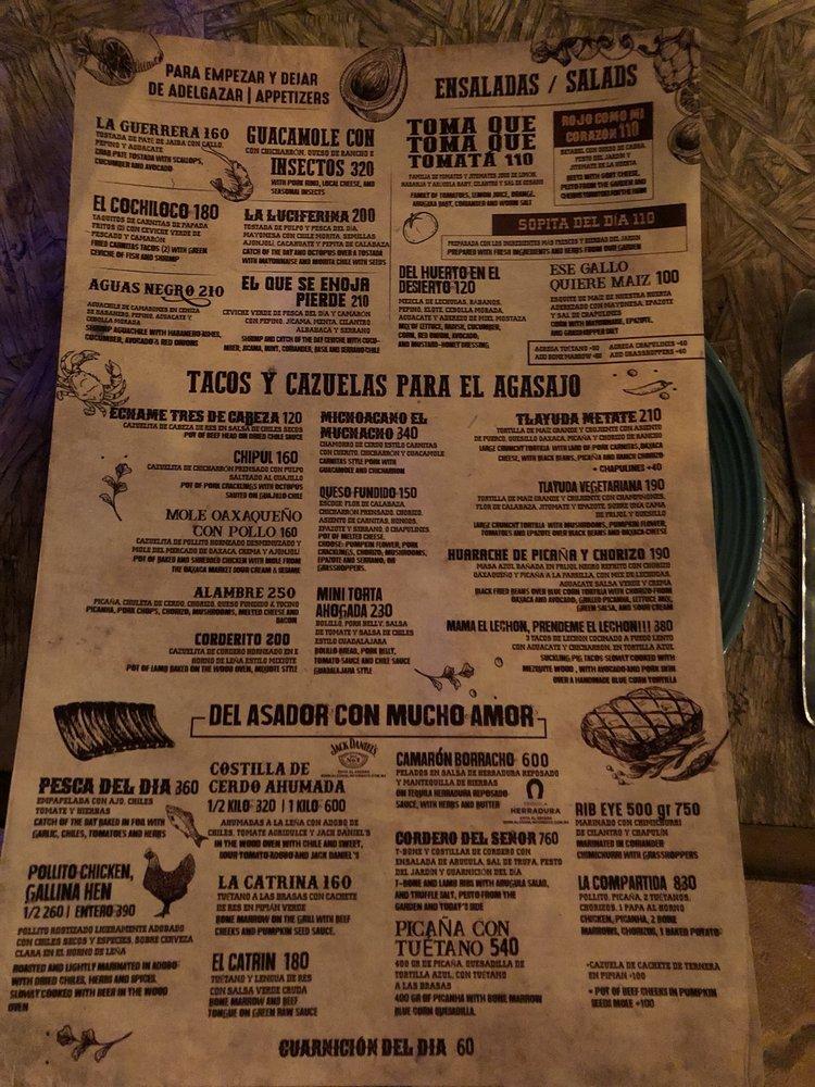 Menu at Metate Cabo restaurant, Cabo San Lucas