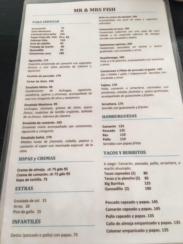 Menu at Mr. & Mrs. Fish restaurant, Bucerías