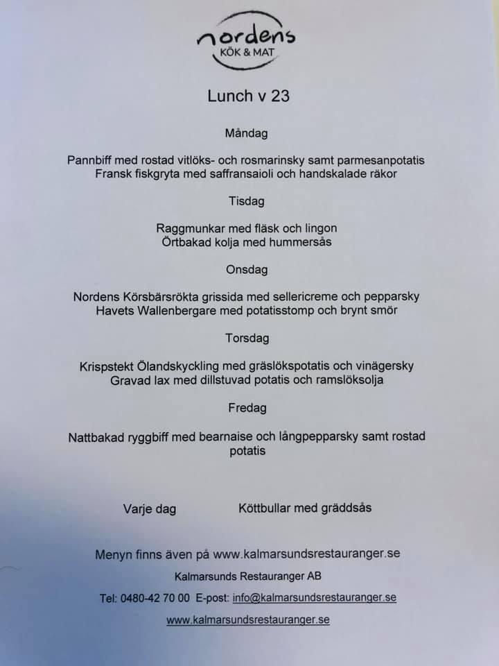 Menu at Nordens Kök och Mat restaurant, Kalmar