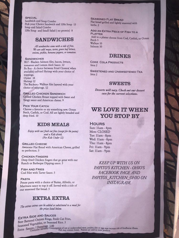 Menu at Papito’s Kitchen restaurant, Baltimore