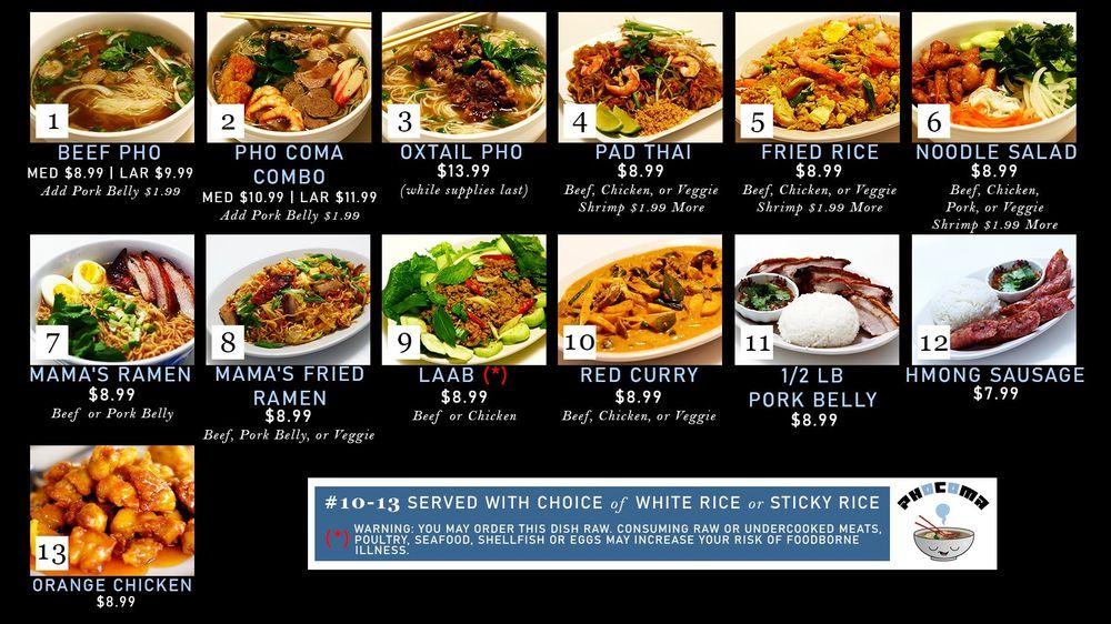 Menu at PhoComa restaurant, Green Bay, 154 N Broadway
