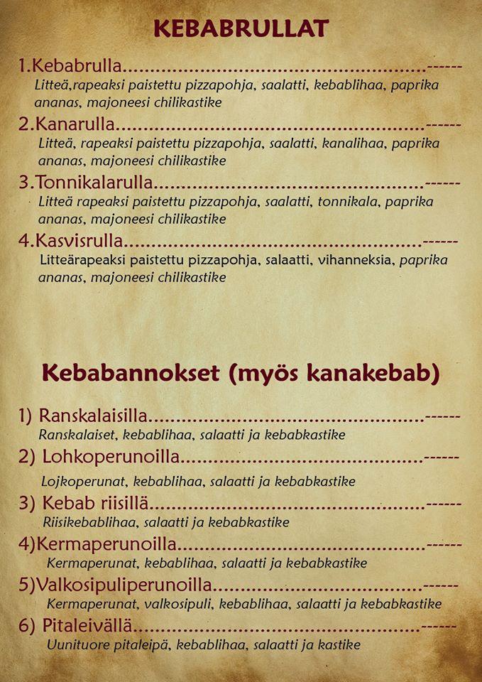 Menu at Ravintola Caesars restaurant, Kuopio, Tulliportinkatu 25