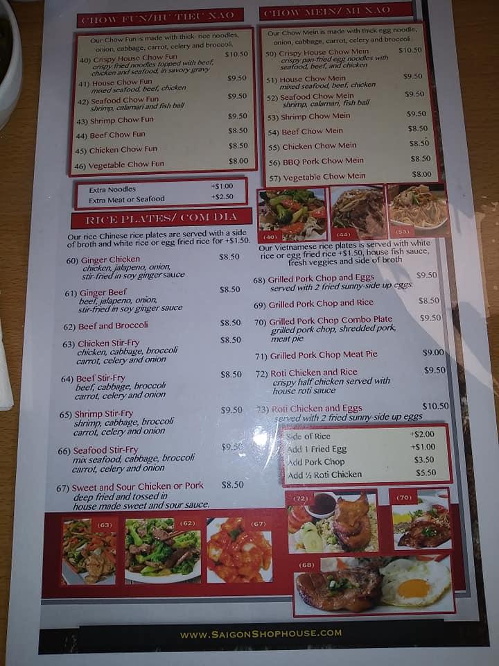 Menu at Saigon Garden restaurant, Fresno