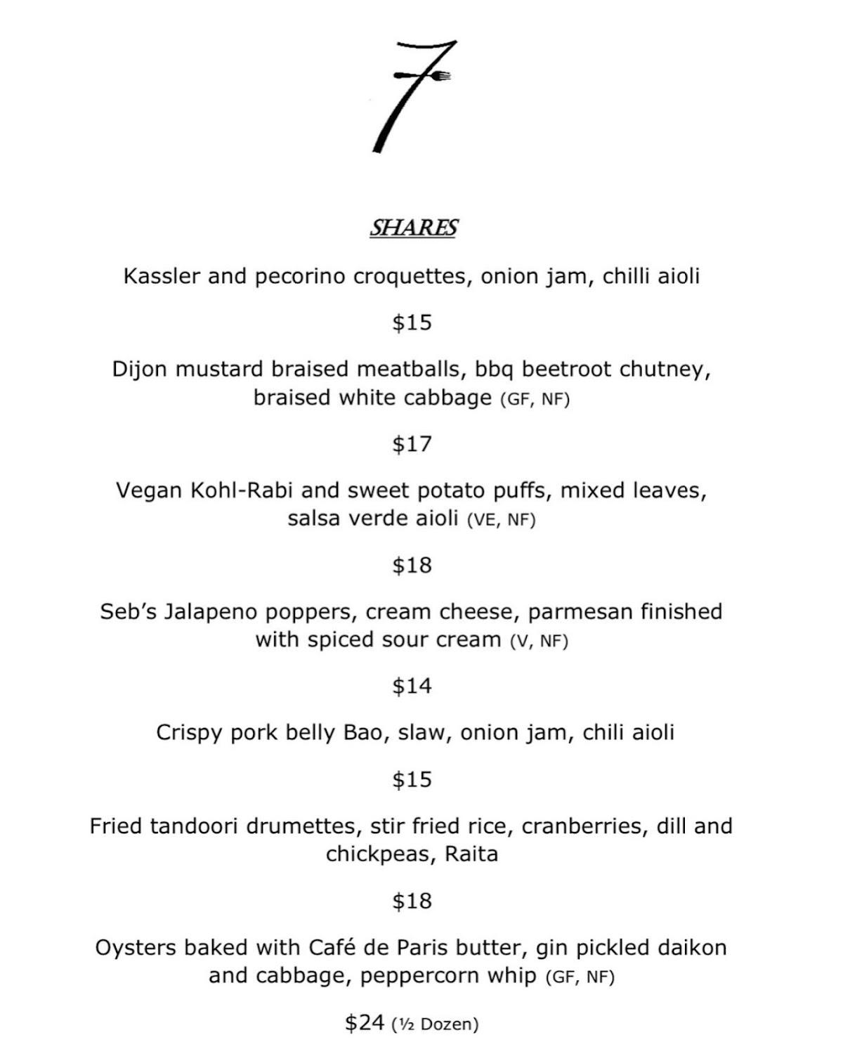Menu at Seven Sins Perth Hills restaurant, Roleystone