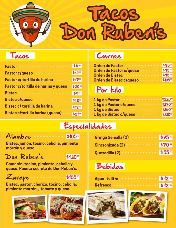 Menu at Tacos Don Rubens restaurant, Ciudad Victoria
