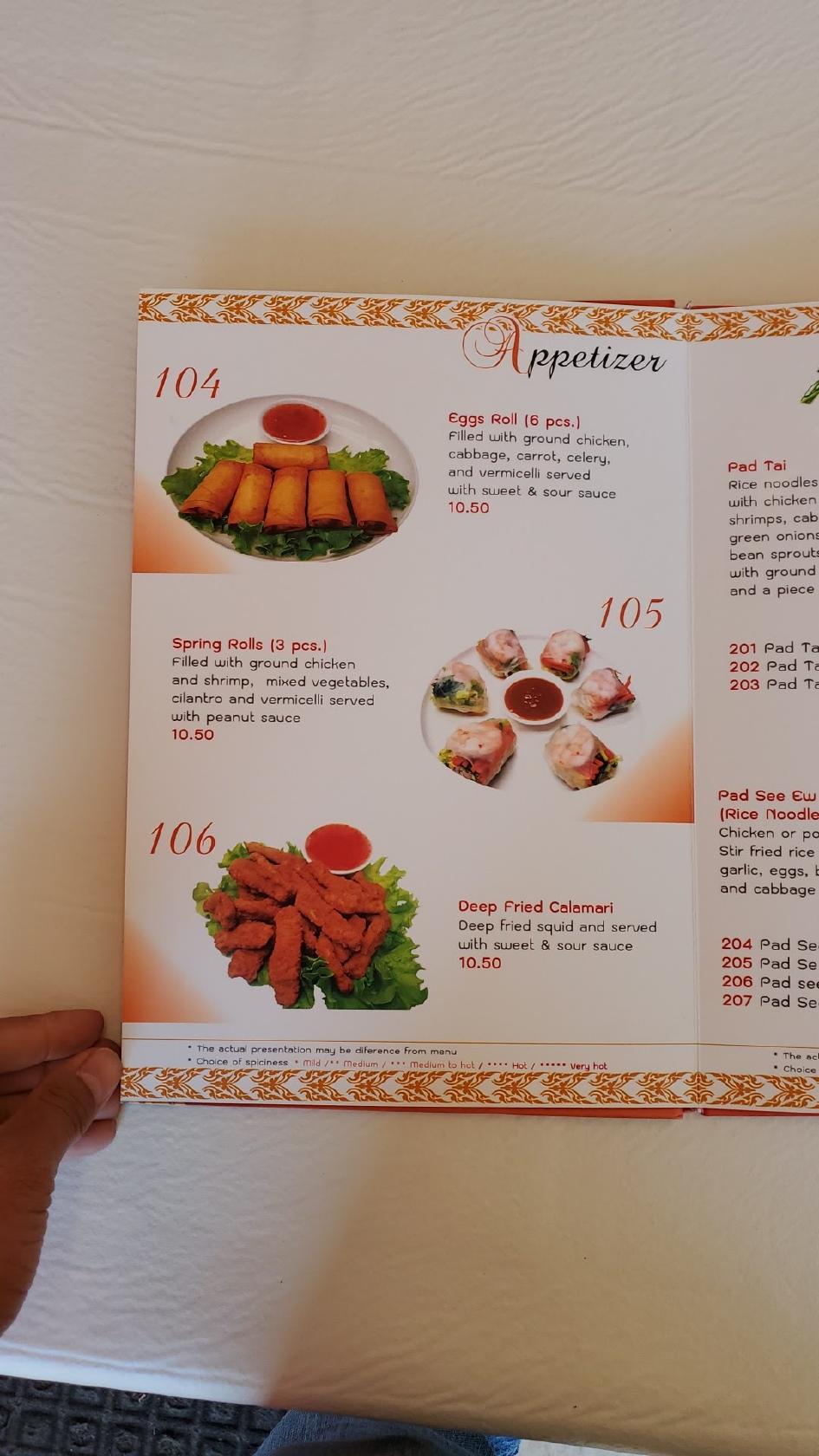 Menu at Thai Town restaurant, Kenai