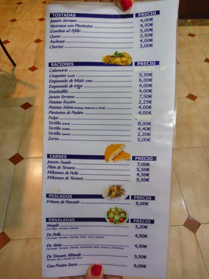 Menu at Cafeteria Selene, Vigo