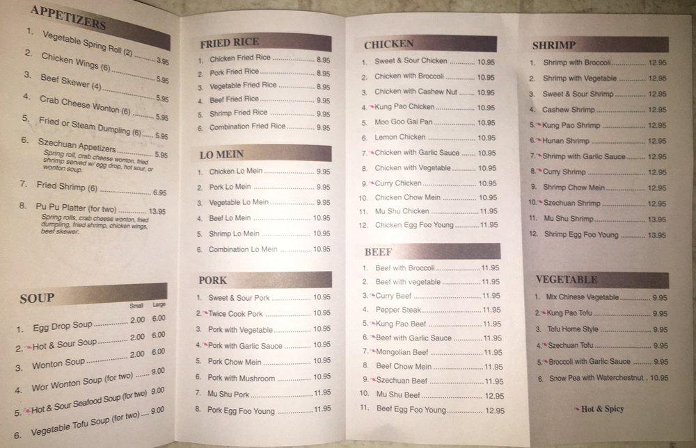 Menu at China Szechuan restaurant, Frisco