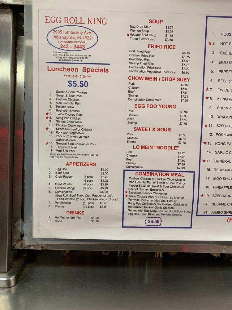 Menu at Egg Roll King restaurant, Indianapolis, Kentucky Ave