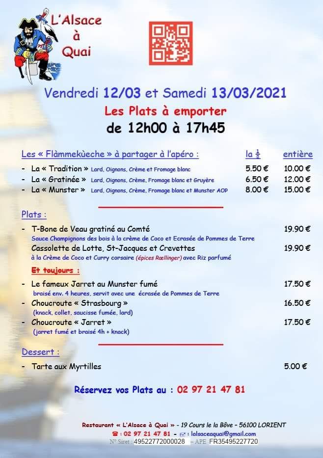 Menu au L'Alsace à quai restaurant, Lorient, 19 Cr de la Bôve