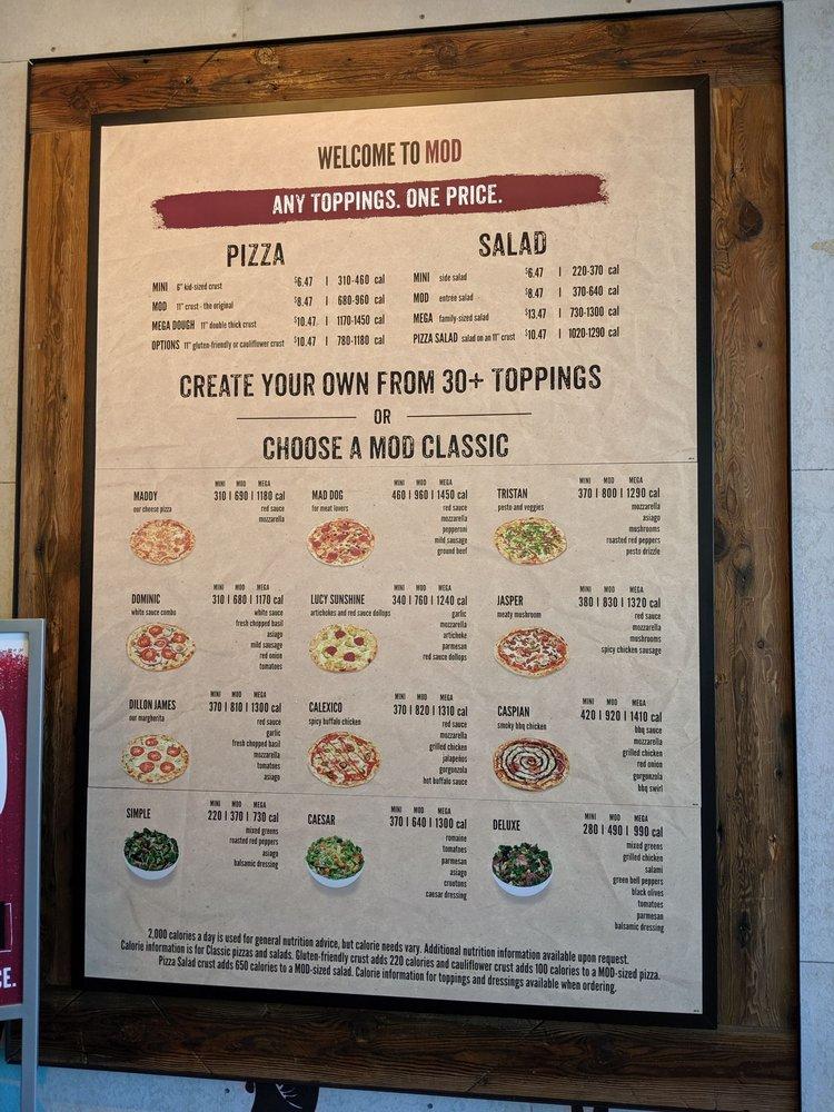 Menu at MOD Pizza pizzeria, Monterey Park