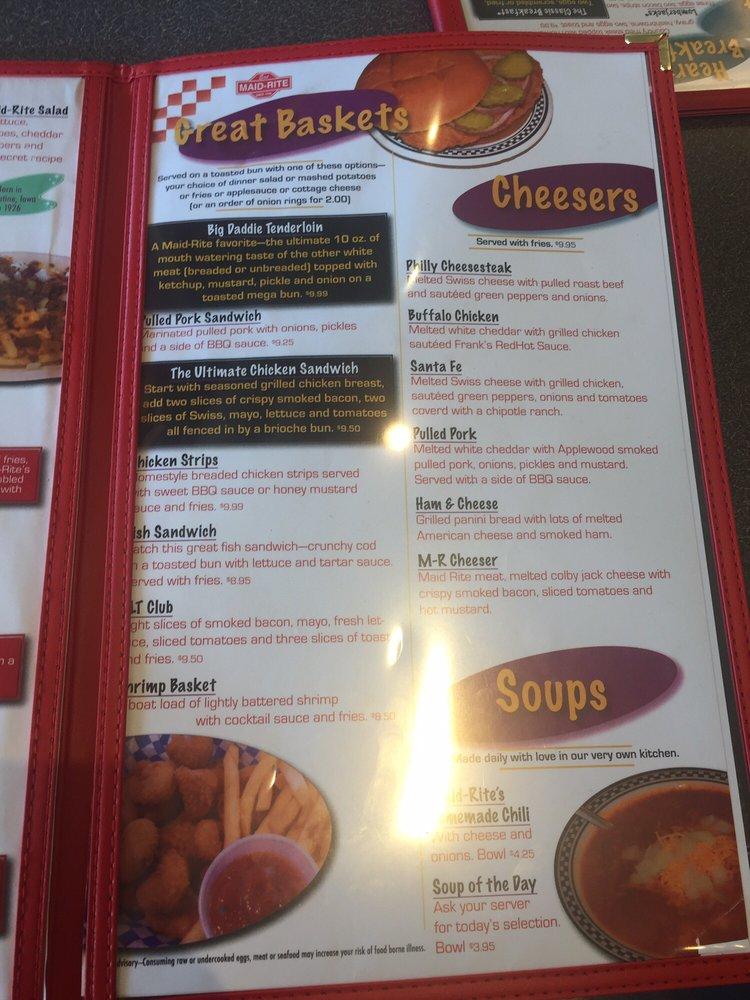 Menu at Maid-Rite restaurant, East Moline