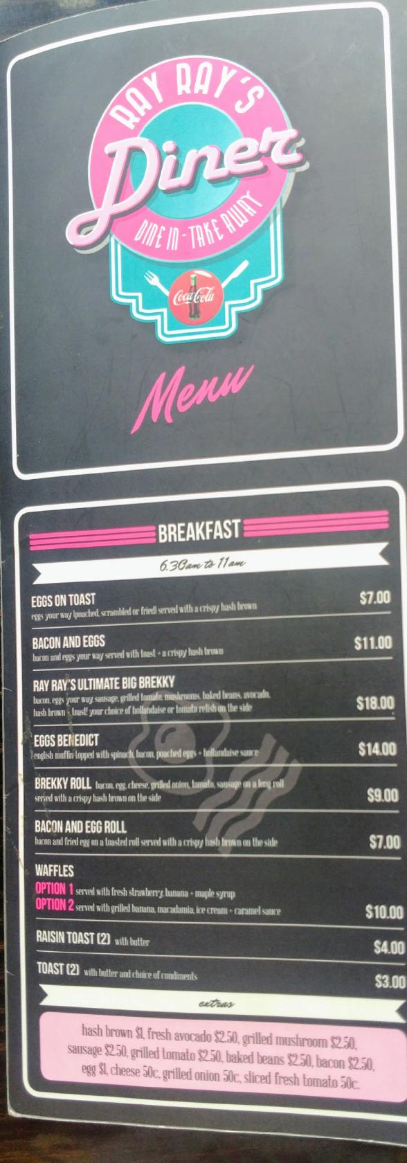 Menu at Ray Rays Diner restaurant, Wagga Wagga