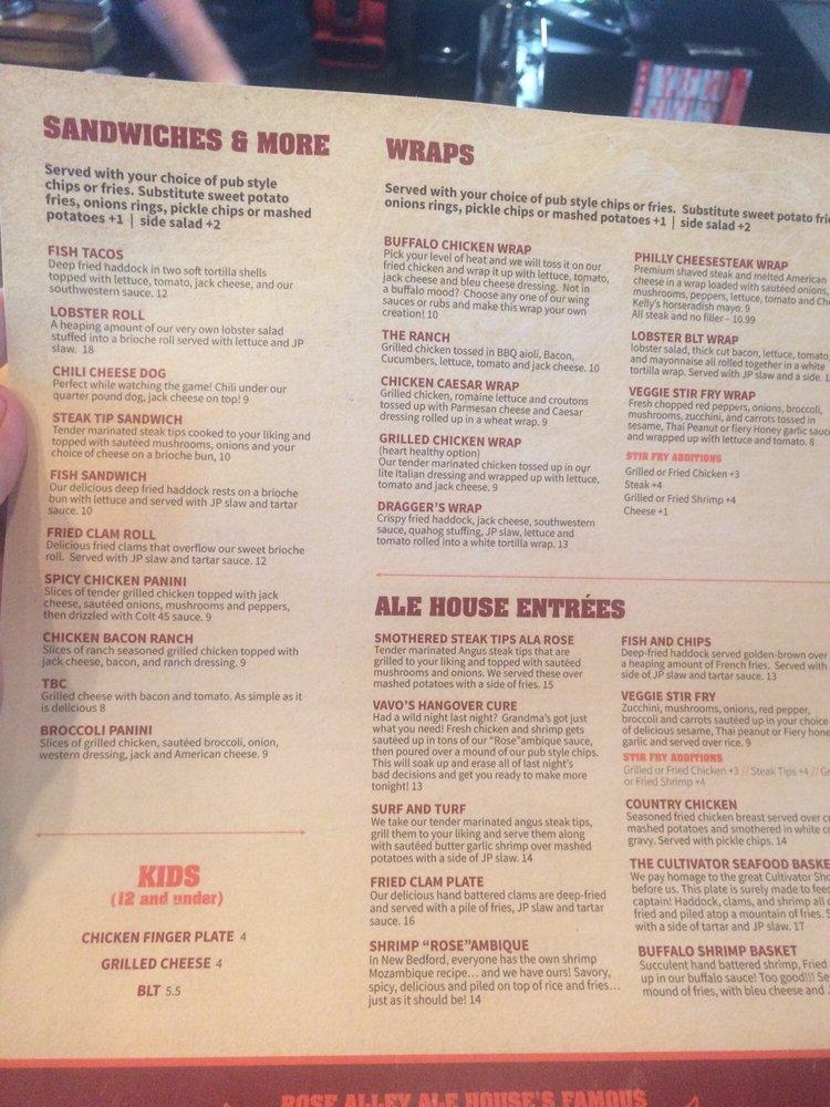 Menu at Rose Alley Ale House pub & bar, New Bedford