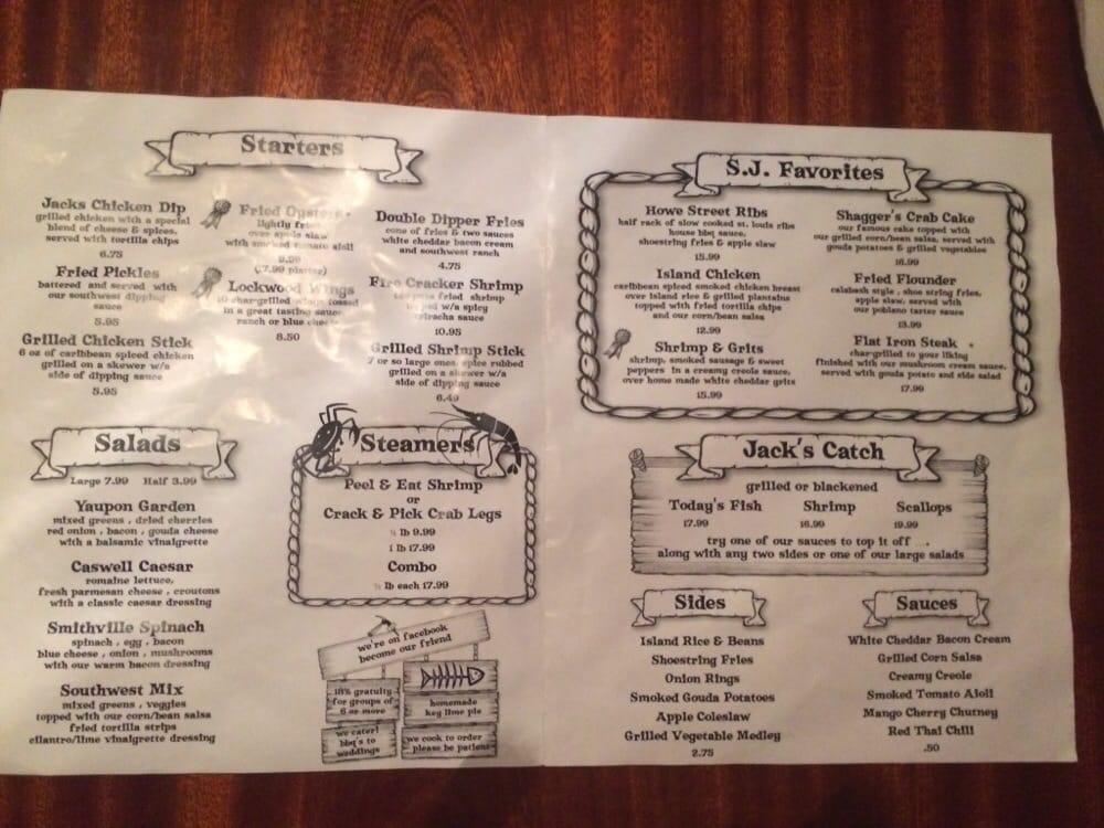 Menu at Shagger Jacks restaurant, Oak Island