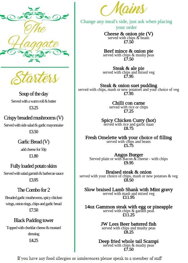 Menu at The Haggate pub & bar, Oldham