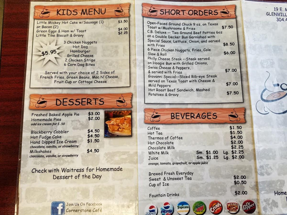 Menu at Cornerstone Café cafe, Glenville