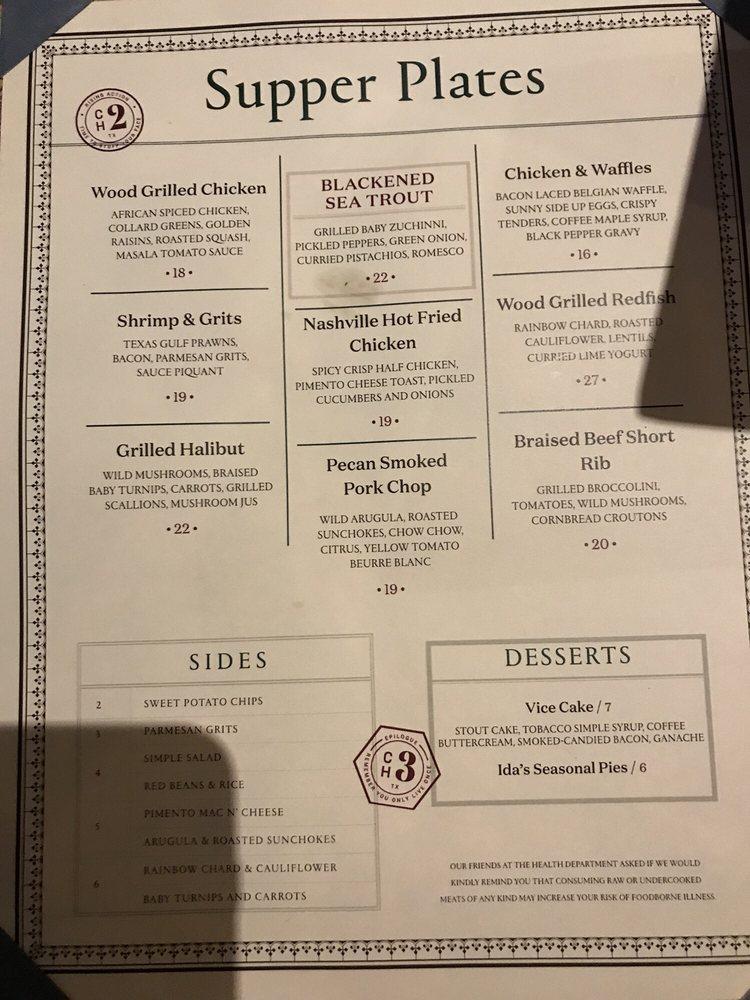 Menu at Ida Claire restaurant, Addison