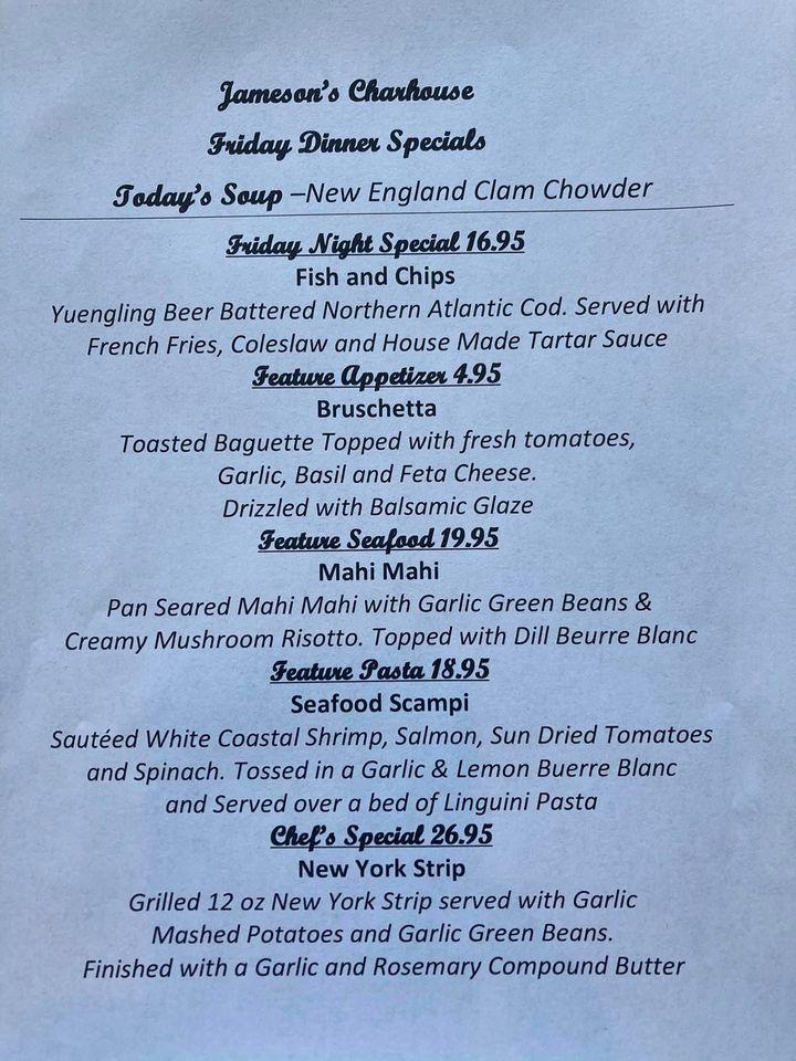 Menu at Jameson's Charhouse steakhouse, Bluffton