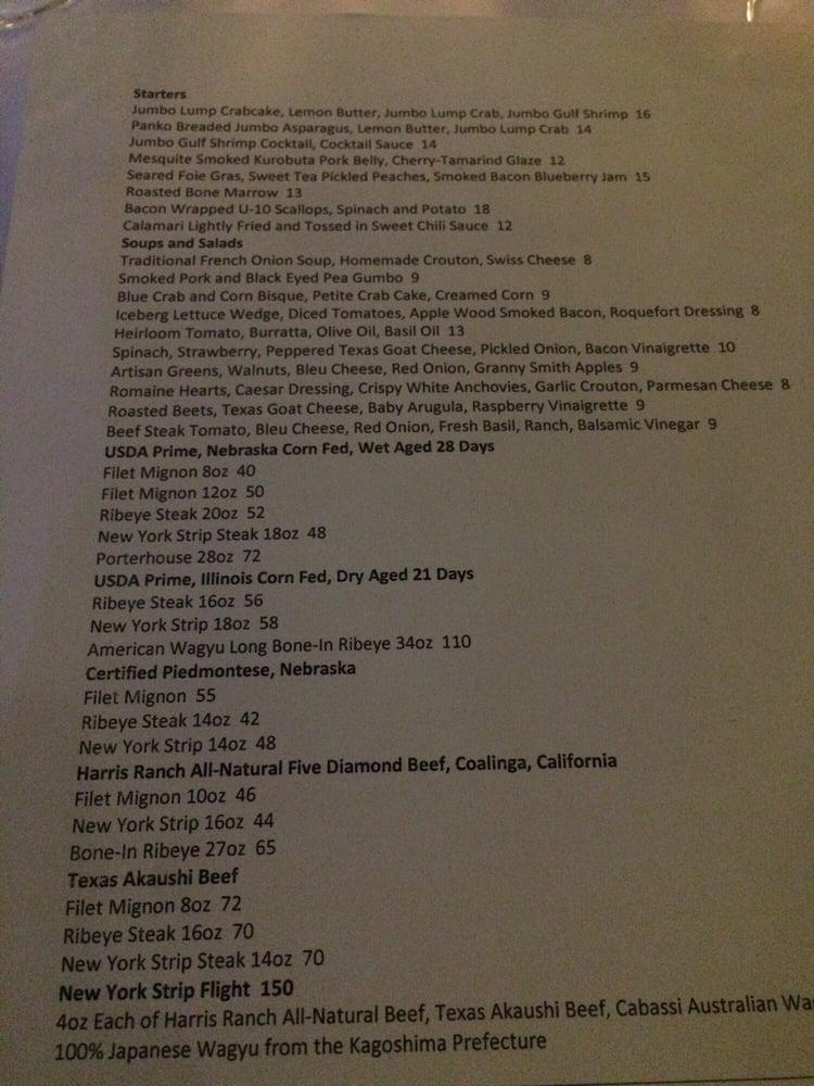 Menu at Killen's Steakhouse, Pearland, Broadway St