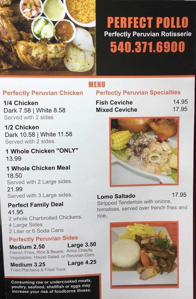 Menu at Perfect Pollo Peruvian & Tex-Mex restaurant, Fredericksburg