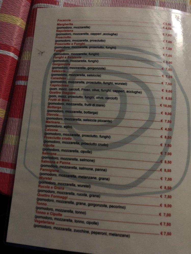 Menu at Pizzeria da Michele, Cuglieri