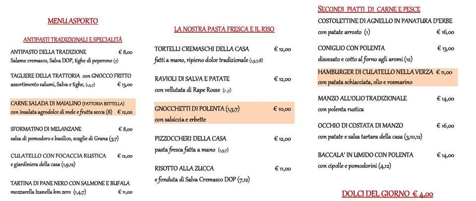Menu da Quin ristorante, Crema