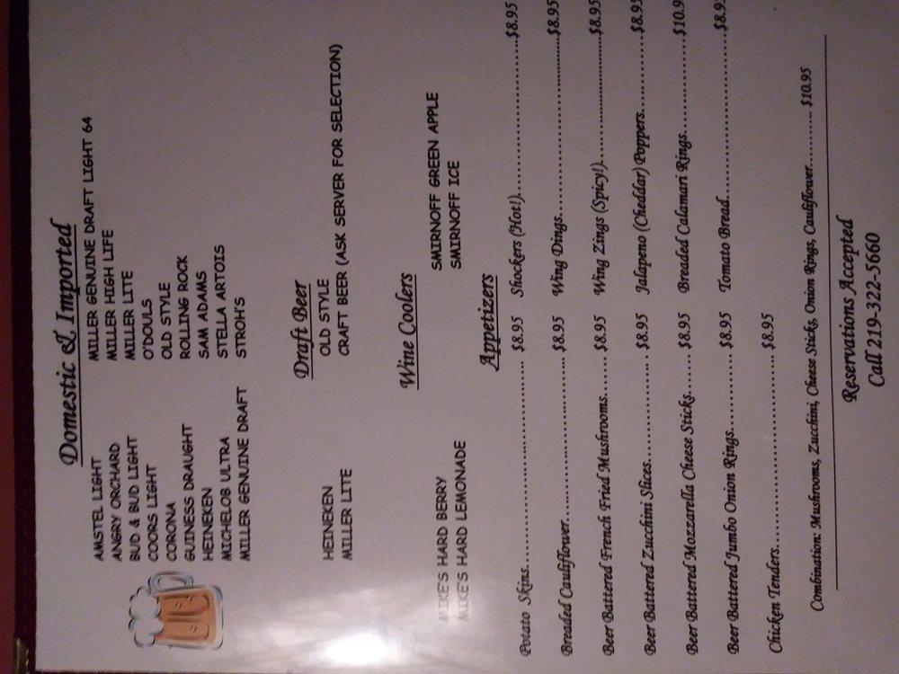 Menu at The Schererville Lounge restaurant, Schererville