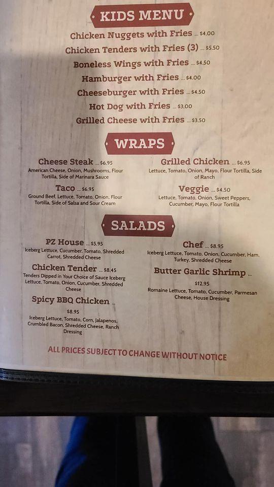 Menu at The Stadium restaurant, Pottsville