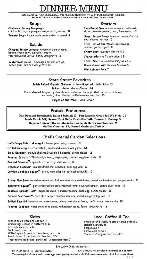 Menu at State Street Eating House + Cocktails pub & bar, Sarasota