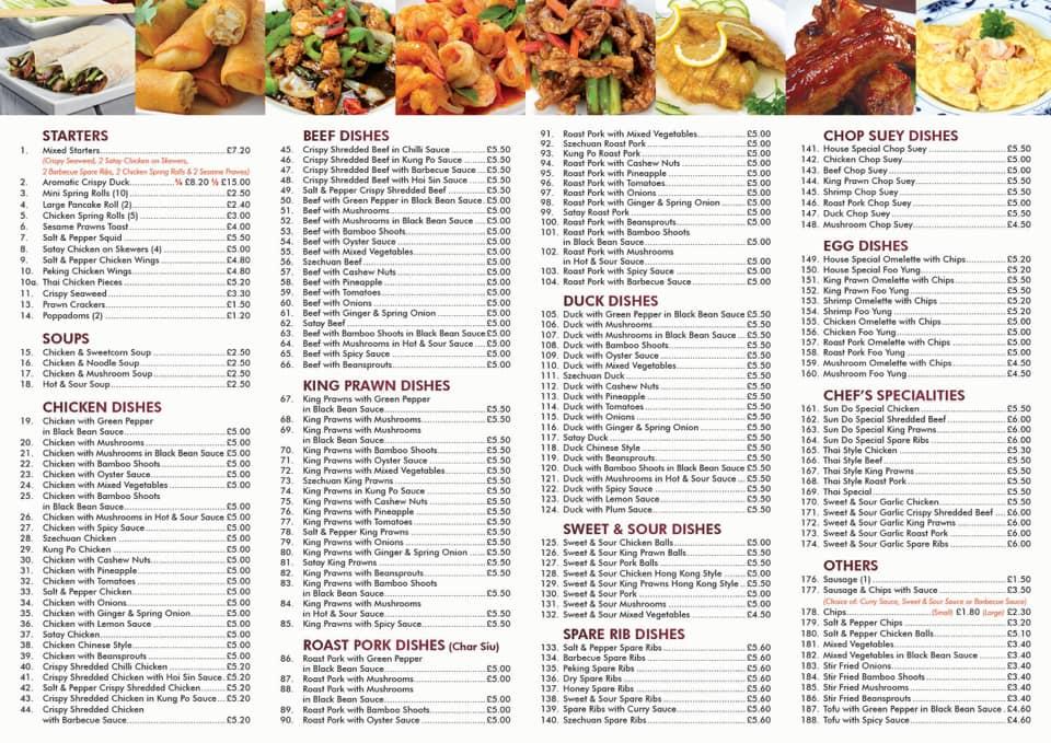 Menu at Sundo fast food, Ebbw Vale