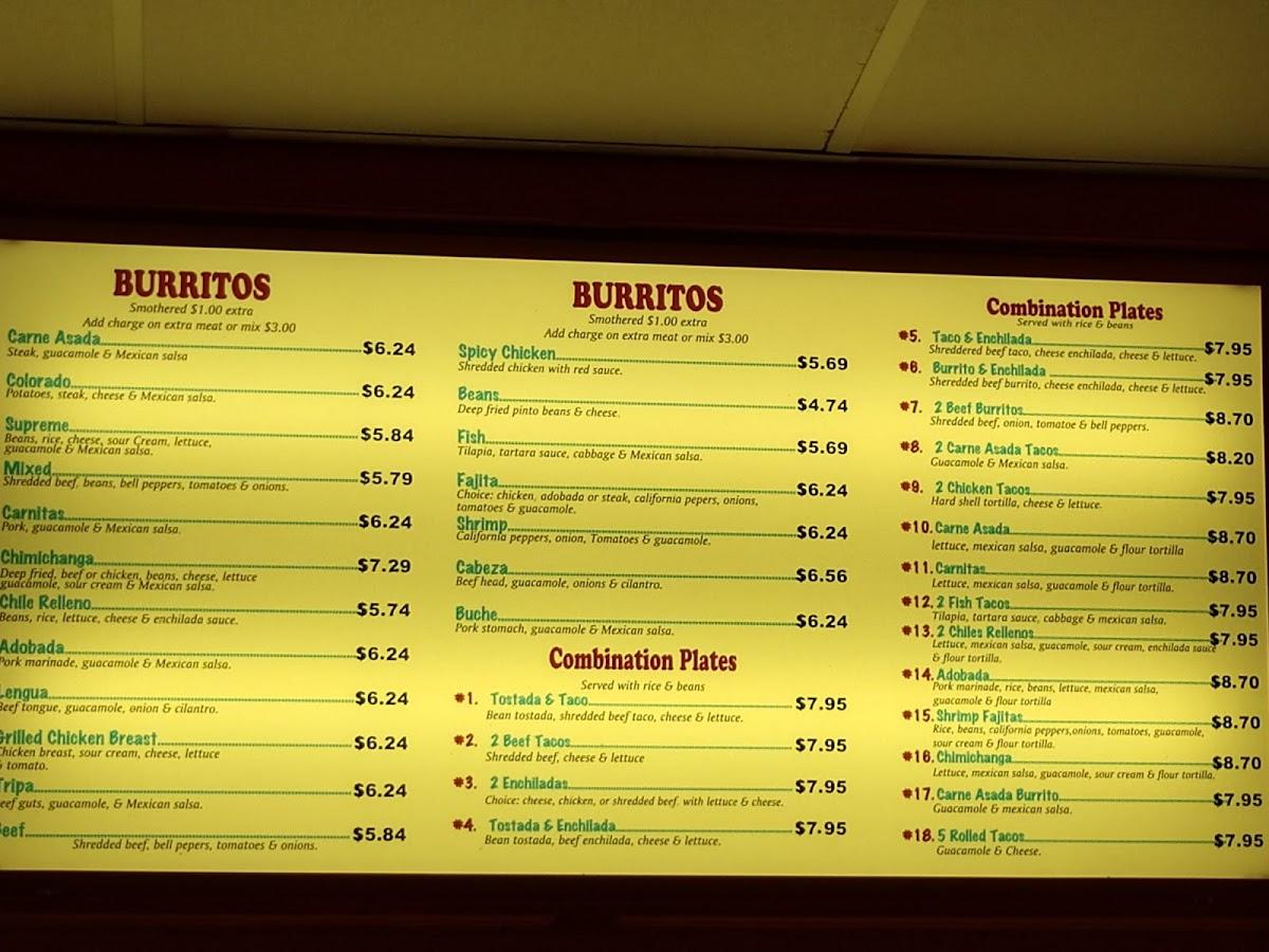 Carta de comida rápida Tacos Los Compas, Denver