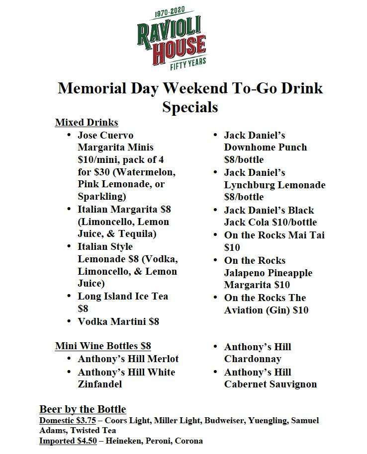 Menu at The Ravioli House restaurant, Wildwood