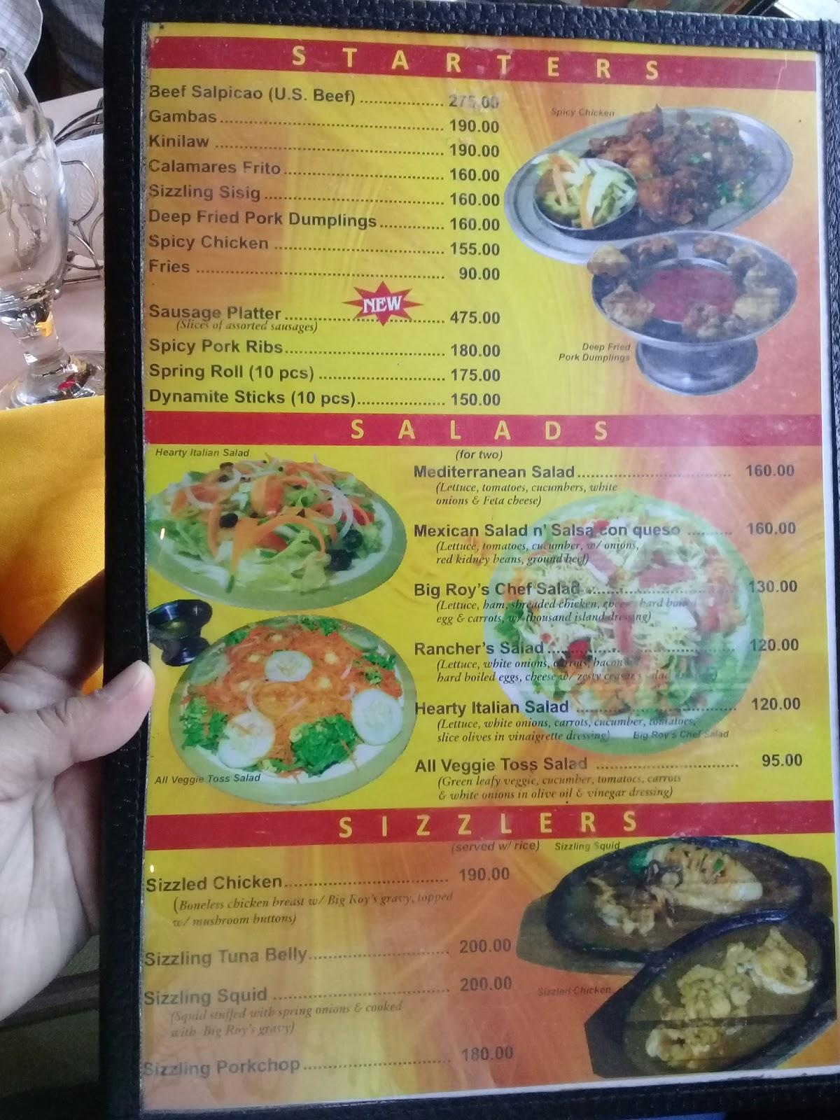 Menu at Big Roy’s Café cafe, Ormoc