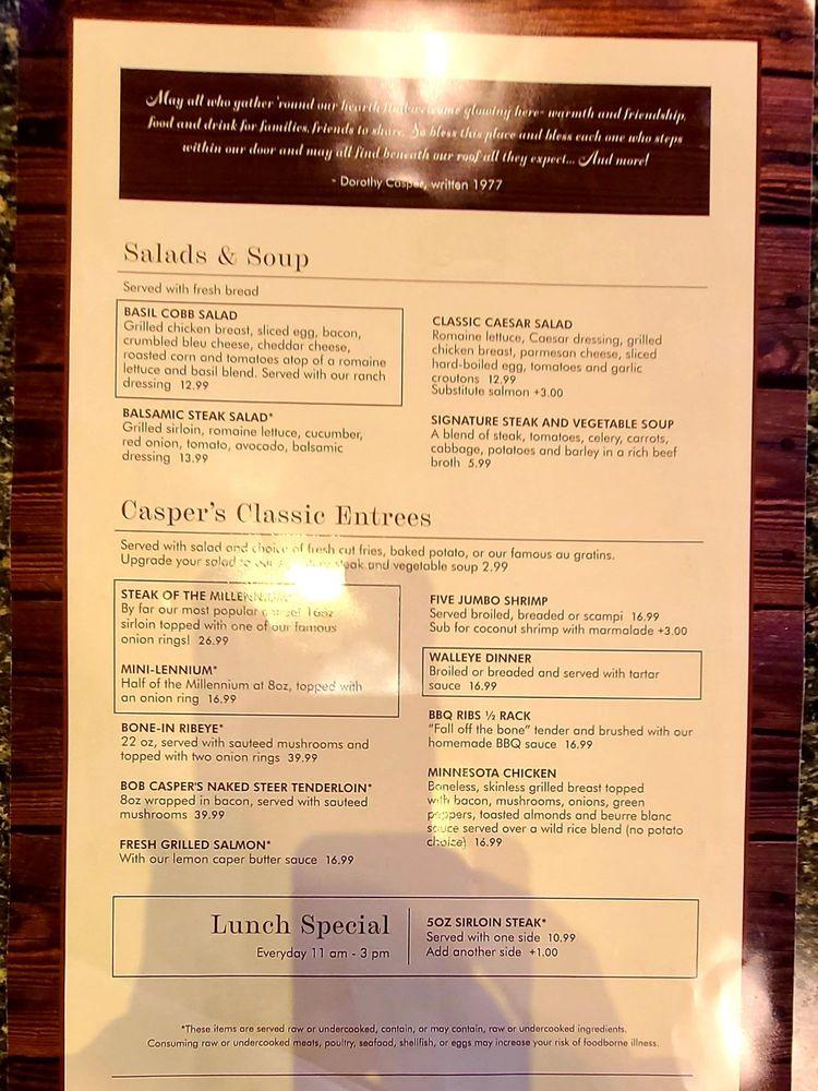 Menu at Casper's Cherokee of Eagan pub & bar, Eagan