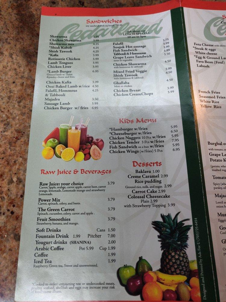 Menu at Cedarland Restaurant, Dearborn, Warren Ave