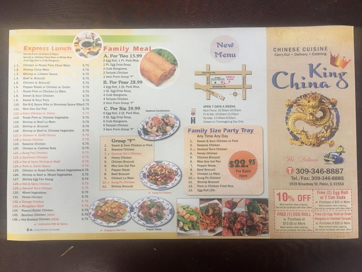 Menu at China King restaurant, Pekin