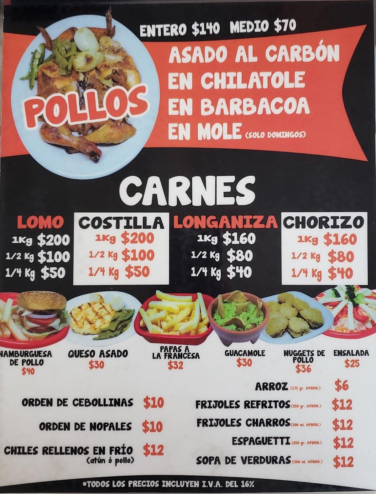 Menu at EL MESÓN DEL POLLO restaurant, Xalapa