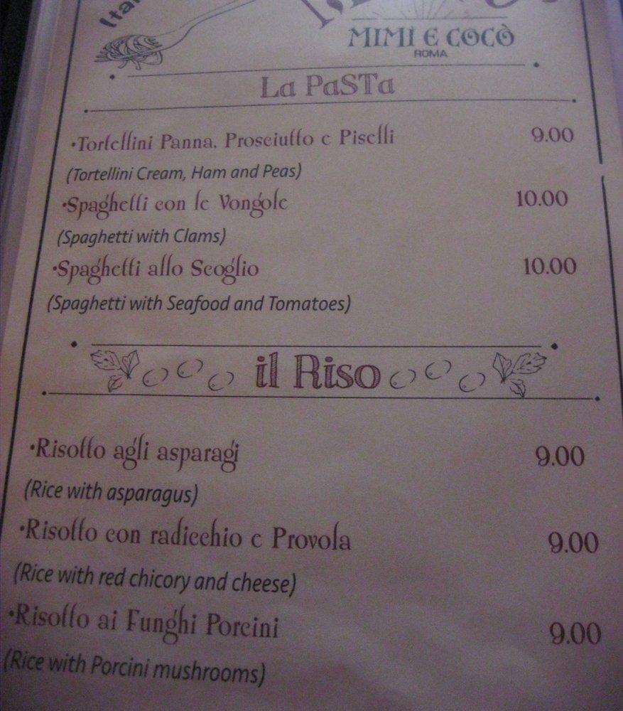 Menu da Mimì e Coco pub & bar, Roma, Via del Governo Vecchio