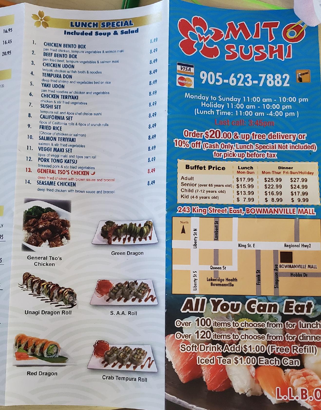 Menu at Mito Sushi Bowmanville Mall restaurant, Bowmanville