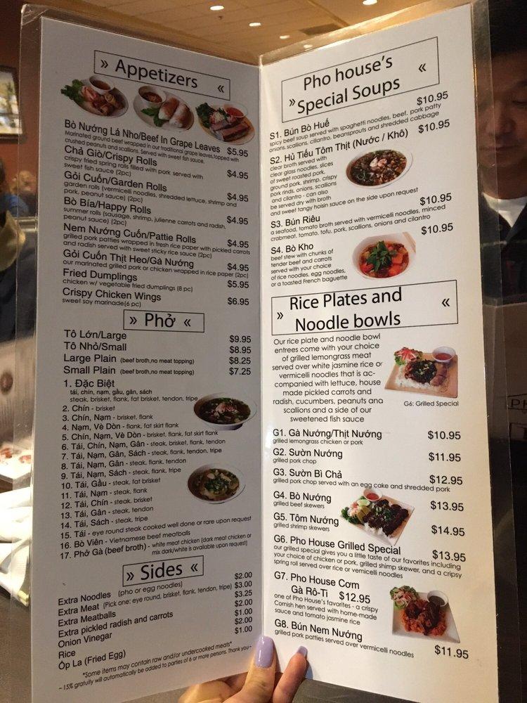 Menu at Pho House restaurant, Germantown