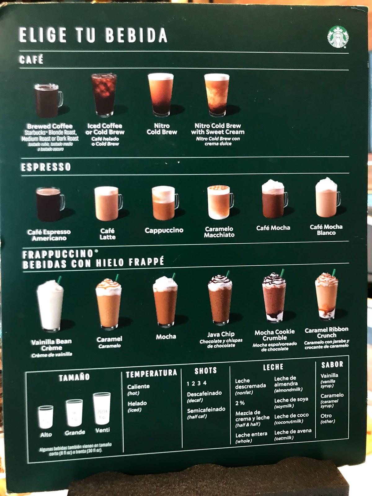 Menu at Starbucks restaurant, Miami, 350 NW 1st Ave