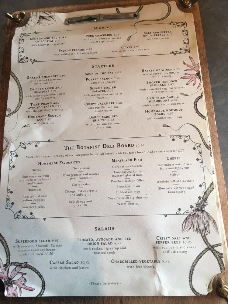 Carta del pub y bar The Botanist Alderley Edge, Alderley Edge