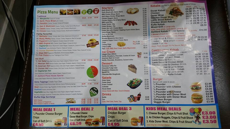 Menu at Ashford pizza&kebab House restaurant, Smarden